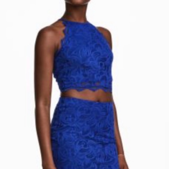 H&M | Tops | Royal Blue Lace Cropped Halter Top | Poshmark